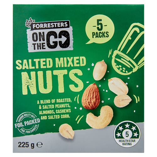 On The Go Salted Mixed Nuts 5 Pack 225g
